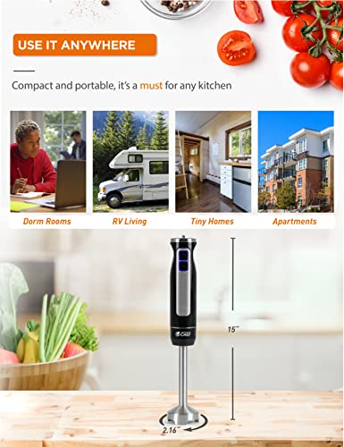 COMMERCIAL CHEF Immersion Blender, Multi-Purpose Immersion Hand Blender with Stainless Steel Blade, Handheld Mixer with 8 Variable Speed Options