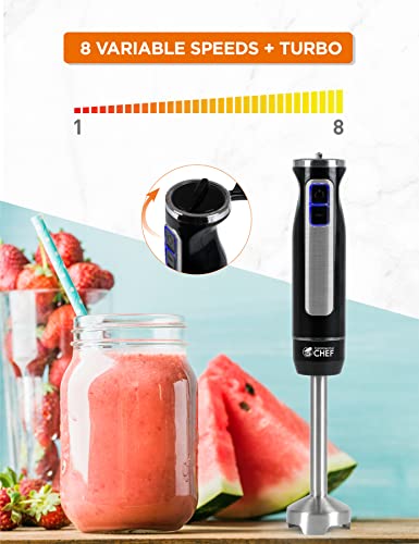 COMMERCIAL CHEF Immersion Blender, Multi-Purpose Immersion Hand Blender with Stainless Steel Blade, Handheld Mixer with 8 Variable Speed Options