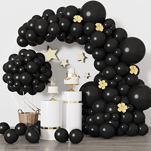 RUBFAC 129pcs Black Balloons Latex Balloons Different Sizes 18 12 10 5 Inch Party Balloon Kit for Birthday Party Graduation Baby Shower Wedding Holiday Balloon Decoration