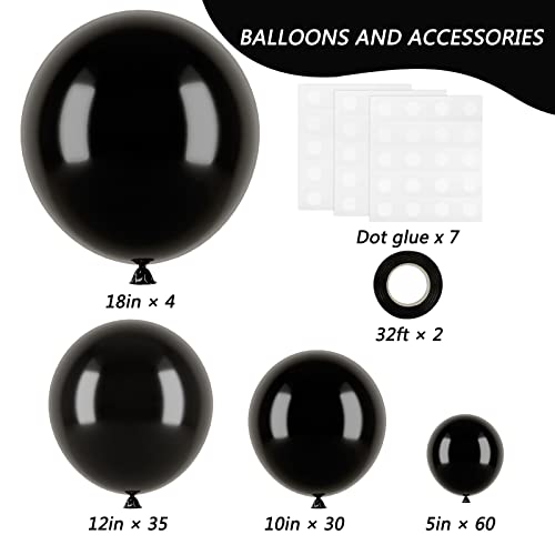 RUBFAC 129pcs Black Balloons Latex Balloons Different Sizes 18 12 10 5 Inch Party Balloon Kit for Birthday Party Graduation Baby Shower Wedding Holiday Balloon Decoration