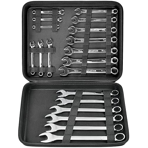 Wrench Organizer Holder Case for Ratcheting Wrench Set Metric & SAE, 19 Combination Ratchet Wrenches Tool Box Roll Pouch for WORKPRO/ for EFFICERE/ for JAEGER/ for GEARWRENCH/ for CRAFTSMAN-Bag Only