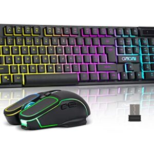 Gaming Wireless Keyboard and Mouse RGB Backlit Rechargeable Battery Gamer Combo Mechanical Feel Anti-ghosting with Side Button for PC Computer Laptop Compatible with Windows Mac Ps4/Ps5 Xbox one