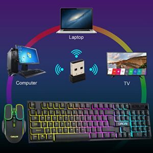 Gaming Wireless Keyboard and Mouse RGB Backlit Rechargeable Battery Gamer Combo Mechanical Feel Anti-ghosting with Side Button for PC Computer Laptop Compatible with Windows Mac Ps4/Ps5 Xbox one