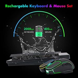 Gaming Wireless Keyboard and Mouse RGB Backlit Rechargeable Battery Gamer Combo Mechanical Feel Anti-ghosting with Side Button for PC Computer Laptop Compatible with Windows Mac Ps4/Ps5 Xbox one