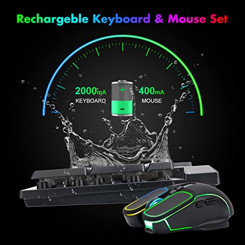 Gaming Wireless Keyboard and Mouse RGB Backlit Rechargeable Battery Gamer Combo Mechanical Feel Anti-ghosting with Side Button for PC Computer Laptop Compatible with Windows Mac Ps4/Ps5 Xbox one