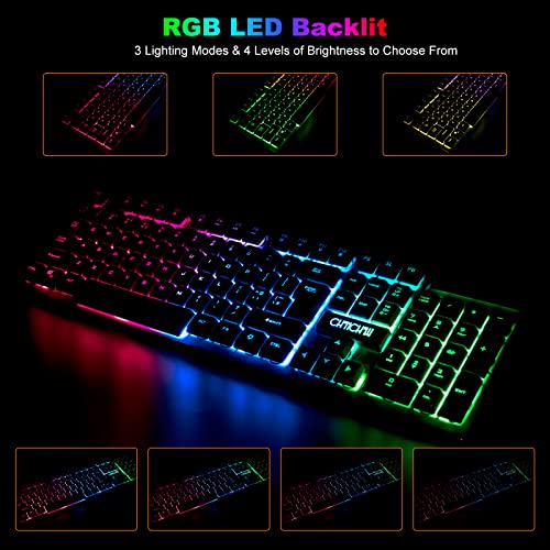 Gaming Wireless Keyboard and Mouse RGB Backlit Rechargeable Battery Gamer Combo Mechanical Feel Anti-ghosting with Side Button for PC Computer Laptop Compatible with Windows Mac Ps4/Ps5 Xbox one