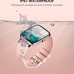 SOUYIE 2023 Smart Watch with Bluetooth Call for Women, IP67 Waterproof Fitness Tracker with 1.7" HD Display Blood Pressure HR Temperature Sleep Monitor for Android and iOS Phone Pink