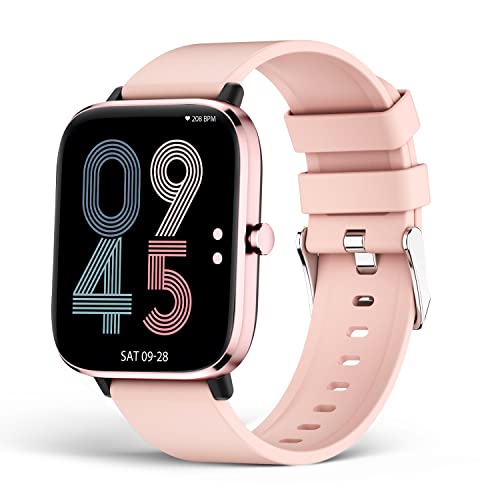 SOUYIE 2023 Smart Watch with Bluetooth Call for Women, IP67 Waterproof Fitness Tracker with 1.7" HD Display Blood Pressure HR Temperature Sleep Monitor for Android and iOS Phone Pink