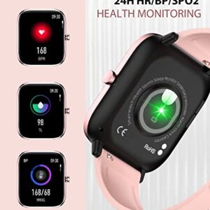 SOUYIE 2023 Smart Watch with Bluetooth Call for Women, IP67 Waterproof Fitness Tracker with 1.7" HD Display Blood Pressure HR Temperature Sleep Monitor for Android and iOS Phone Pink