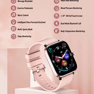 SOUYIE 2023 Smart Watch with Bluetooth Call for Women, IP67 Waterproof Fitness Tracker with 1.7" HD Display Blood Pressure HR Temperature Sleep Monitor for Android and iOS Phone Pink