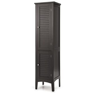 giantex storage cabinet bathroom high cabinet with 5 tier shelves, freestanding slim cabinet, tall organizer for bathroom, kitchen, living room, bedroom linen tower narrow floor cabinet (dark coffee)