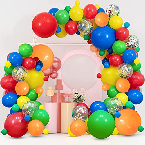 Fiesta Balloons Garland Arch Kit,117pcs Rianbow Confetti Balloons in 4 Size 18"12"10"5" Latex Balloons for Birthday Party Carnival Circus Fiesta Wedding Party Decorations.………