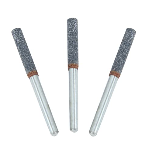 3 Pack 4mm 5/32" Diamond Chainsaw Sharpener Burr Stone File Sharpening Tool for Rotary Tools Cylindrical File Tool for Metal Polishing