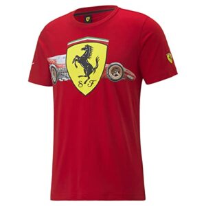 puma men's standard scuderia ferrari race heritage big shield tee, rosso corsa, large