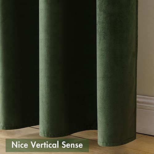 MIULEE Olive Green Velvet Curtains Thermal Insulated Blackout Curtain Drapes for Bedroom Living Room Darkening 84 Inches Long Curtains Panels Rod Pocket Set of 2