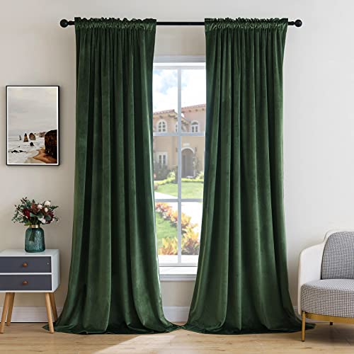 MIULEE Olive Green Velvet Curtains Thermal Insulated Blackout Curtain Drapes for Bedroom Living Room Darkening 84 Inches Long Curtains Panels Rod Pocket Set of 2