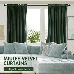 MIULEE Olive Green Velvet Curtains Thermal Insulated Blackout Curtain Drapes for Bedroom Living Room Darkening 84 Inches Long Curtains Panels Rod Pocket Set of 2