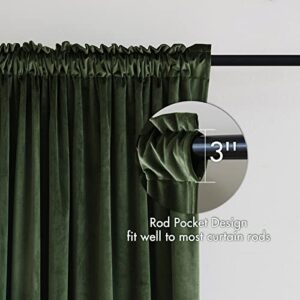 MIULEE Olive Green Velvet Curtains Thermal Insulated Blackout Curtain Drapes for Bedroom Living Room Darkening 84 Inches Long Curtains Panels Rod Pocket Set of 2