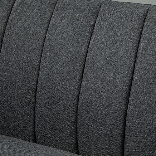 HOMCOM Two Seater Sofa Bed, Convertible Futon Couch Bed, Linen Upholstered Loveseat with Adjustable Backrest for Small Spaces, Living Room, Apartment, and Dorm, Dark Grey