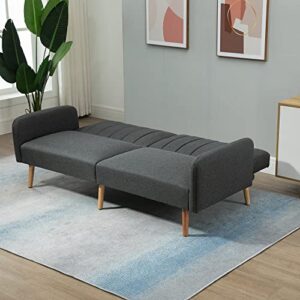 HOMCOM Two Seater Sofa Bed, Convertible Futon Couch Bed, Linen Upholstered Loveseat with Adjustable Backrest for Small Spaces, Living Room, Apartment, and Dorm, Dark Grey