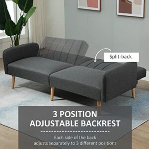 HOMCOM Two Seater Sofa Bed, Convertible Futon Couch Bed, Linen Upholstered Loveseat with Adjustable Backrest for Small Spaces, Living Room, Apartment, and Dorm, Dark Grey