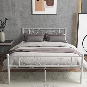 weehom full size bed frame with headboard under storage metal platform bed steel slat support, white