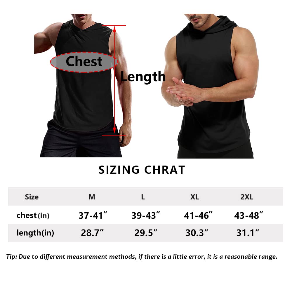 Men's Workout Bodybuilding Hoodies Tshirt Athletic Training Tank Tops Cotton Gym Hooded Top Cut Off Sleeveless Muscle T-Shirt Navy Blue L