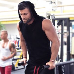 Men's Workout Bodybuilding Hoodies Tshirt Athletic Training Tank Tops Cotton Gym Hooded Top Cut Off Sleeveless Muscle T-Shirt Navy Blue L