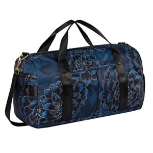 Gym Bag for Women with Shoe Compartment and Wet Pocket | Durable Lightweight Gym Duffle Bag with Motivational Quote and Graphic Designs | Great for Exercise and Overnights | Teal/Black - Dahlia Flower