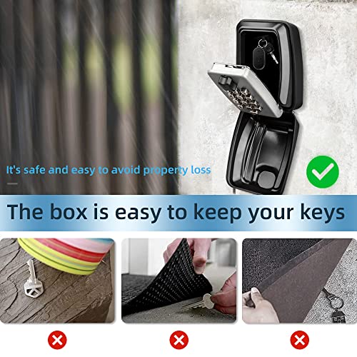 RESET-G14 4 Digit Combination Storage Wall Mount House Key Lock Box with Shackle,Push Button Lock Box & Protective Shell for Outside Weatherproof,Large Capacity,Black