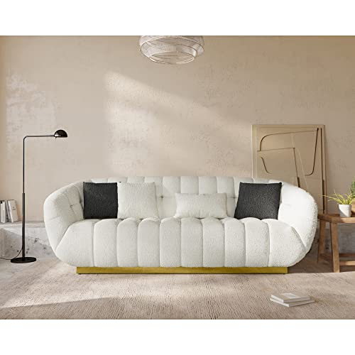 Acanva Wool-Like Living Room Sofa, Modern Mid-Century Style with Seashell Performance & Metal Base, Retro Leisure Accent Barrel Dining Decor, 89”W Couch, White