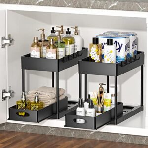 PUILUO 2 Set Under Sink Cabinet Organizer, 2 Tier Storage Under Cabinet Bathroom Under Sink Organizers and Storage Black Under Sink Storage for Bathroom Kitchen