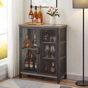 BON AUGURE Industrial Coffee Bar Cabinet with Storage, Farmhouse Wood Metal Accent Cabinet with Shelves, Rustic Small Sideboard Buffet for Kitchen and Dining Room (Dark Grey Oak)