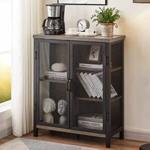 BON AUGURE Industrial Coffee Bar Cabinet with Storage, Farmhouse Wood Metal Accent Cabinet with Shelves, Rustic Small Sideboard Buffet for Kitchen and Dining Room (Dark Grey Oak)