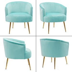 SSLine Velvet Accent Barrel Chair,Modern Upholstered Leisure Arm Chair with Adjustable Gold Metal Legs,Thickly Padded,Guest Chair Vanity Chair Club Chairs for Living Room Bedroom Office (Cyan Blue)