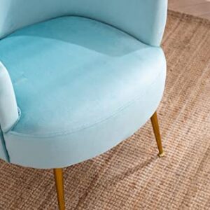 SSLine Velvet Accent Barrel Chair,Modern Upholstered Leisure Arm Chair with Adjustable Gold Metal Legs,Thickly Padded,Guest Chair Vanity Chair Club Chairs for Living Room Bedroom Office (Cyan Blue)