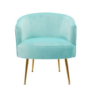 SSLine Velvet Accent Barrel Chair,Modern Upholstered Leisure Arm Chair with Adjustable Gold Metal Legs,Thickly Padded,Guest Chair Vanity Chair Club Chairs for Living Room Bedroom Office (Cyan Blue)