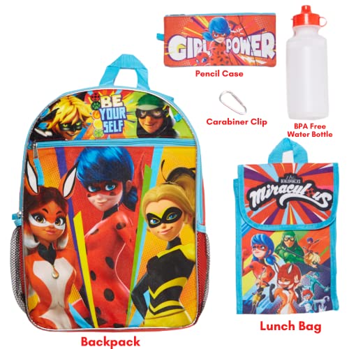 5 Pc. Miraculous Ladybug Girl Power “Be Yourself” Backpack Set for Girls, 16 inch with Miraculous Lunch Bag & Pencil Case