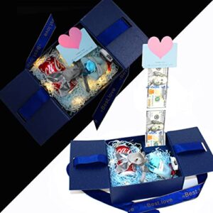 money box for cash gift pull- money gift box for cash gift ideas-love box with money pull out kit & automatic on/off string light - birthday money pull box surprise money box.