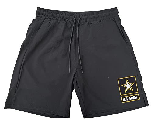 Koyotee Men's US Army Logo Black Athletic Nylon Running Workout Shorts Medium