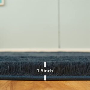 AMTOVO Shag Area Rugs for Bedroom, Navy Blue Fluffy Rug Plush Living Room Carpet 5 x 7 Feet, Indoor Modern Plush Area Rugs, Fuzzy Nursery Shaggy Rugs for Kids Room