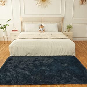 AMTOVO Shag Area Rugs for Bedroom, Navy Blue Fluffy Rug Plush Living Room Carpet 5 x 7 Feet, Indoor Modern Plush Area Rugs, Fuzzy Nursery Shaggy Rugs for Kids Room