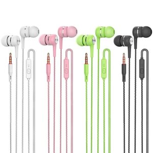 newkeen earbud wired headphones in a pack of 10, heavy bass earbuds noise isolation earphones, kids school headphones, and most 3.5 mm jack., mixed color with black 3, white green 2, pink 2.