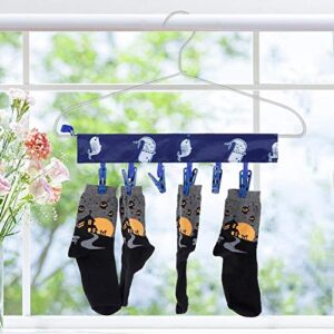 Alvinlite Portable Folding Cloth Socks Drying Hanger, Hooks Clothespins Travel Clothes Clips for Laundry Balcony Bathroom (Blue)