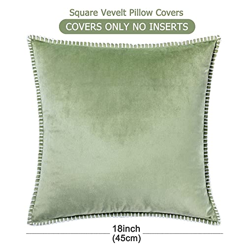 GAWAMAY Solid Soft Velvet Farmhouse Spring Black Pillow Covers 18x18 Set of 2,Decorative Green Throw Pillows with Chenille Edge,Square Boho Couch Pillows for Living Room Sofa Couch Beding(45x45cm)