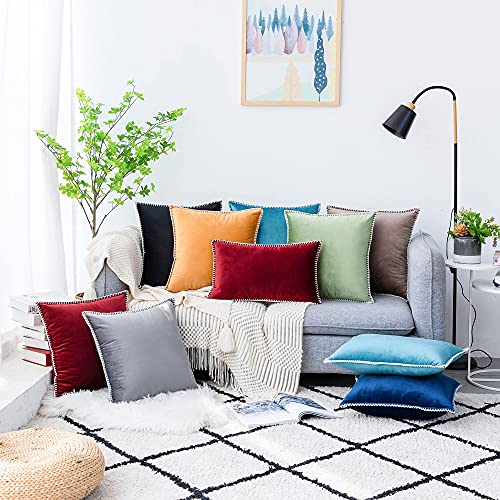 GAWAMAY Solid Soft Velvet Farmhouse Spring Black Pillow Covers 18x18 Set of 2,Decorative Green Throw Pillows with Chenille Edge,Square Boho Couch Pillows for Living Room Sofa Couch Beding(45x45cm)