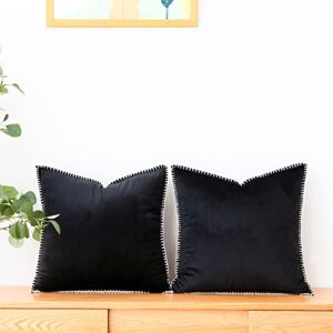 GAWAMAY Solid Soft Velvet Farmhouse Spring Black Pillow Covers 18x18 Set of 2,Decorative Green Throw Pillows with Chenille Edge,Square Boho Couch Pillows for Living Room Sofa Couch Beding(45x45cm)