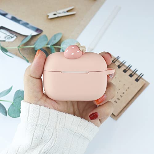 Wonhibo Cute Strawberry Airpods Pro Case for Women Girls, Light Pink Kawaii Fruit Cover for Apple Airpod Pro 2019 with Keychain