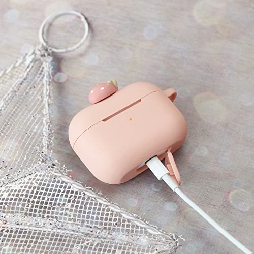 Wonhibo Cute Strawberry Airpods Pro Case for Women Girls, Light Pink Kawaii Fruit Cover for Apple Airpod Pro 2019 with Keychain