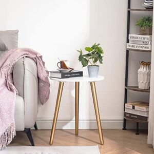 APICIZON Round Side Table Set of 2, White Nightstand Coffee End Table for Living Room, Bedroom, Small Spaces, Morden Side Table Home Decor Bedside Table with Gold Wood Legs 16.5 Inches